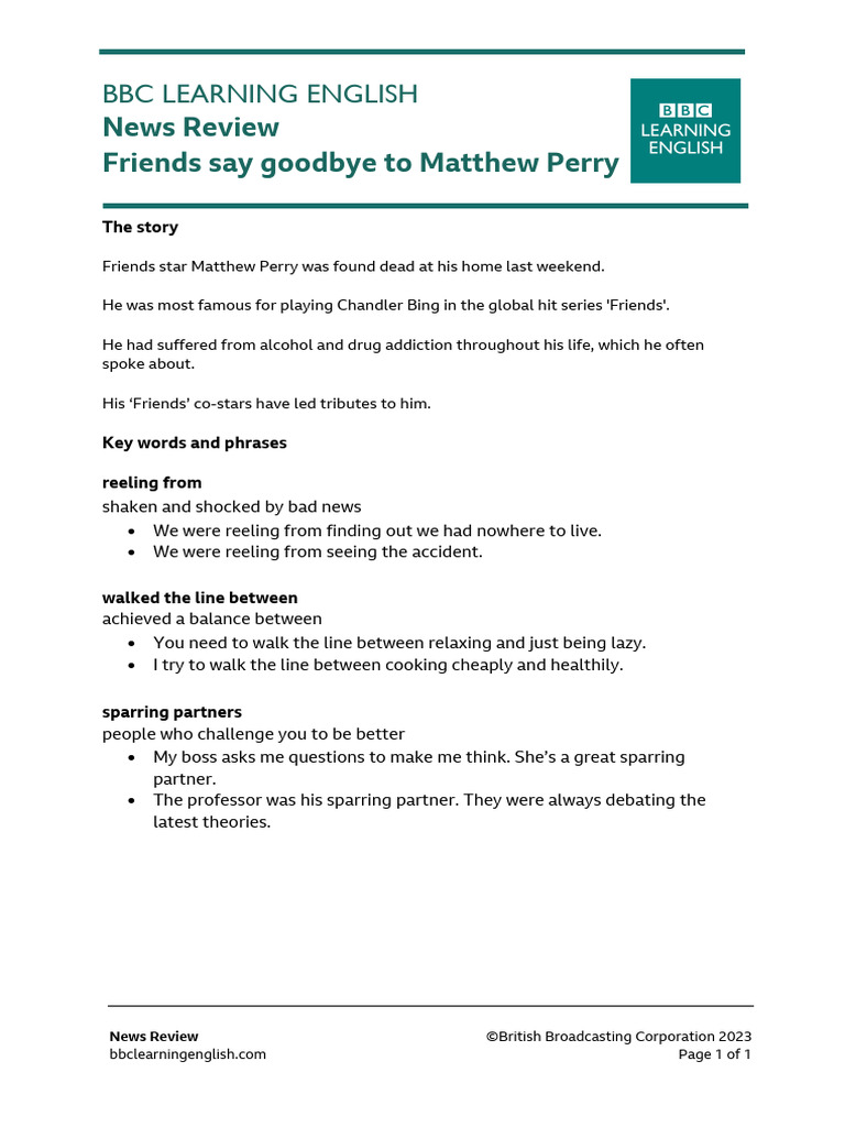 Matthew Perry's Passing: News Review | PDF