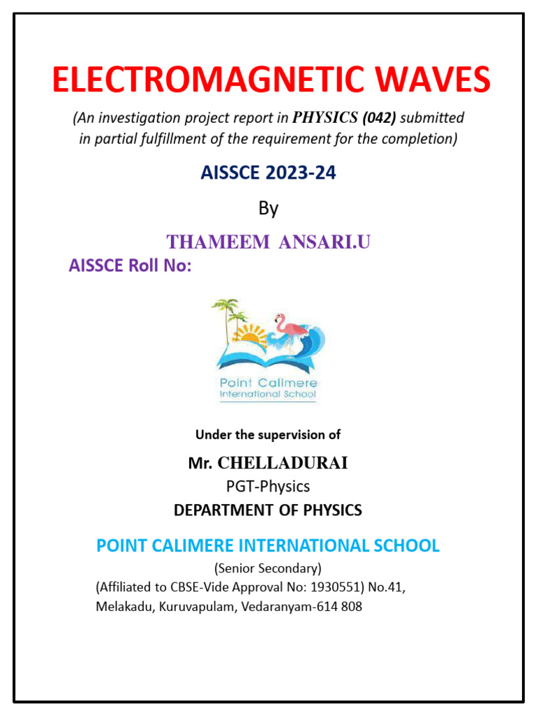 Physics Ip Class Xii em Waves by Thameem Ansari.u | PDF | Electromagnetic Radiation ...