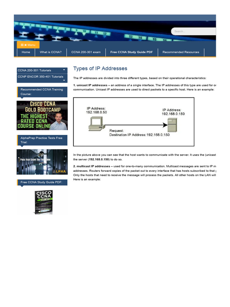 Types of IP Addresses - Study CCNA | PDF | Ip Address | Multicast