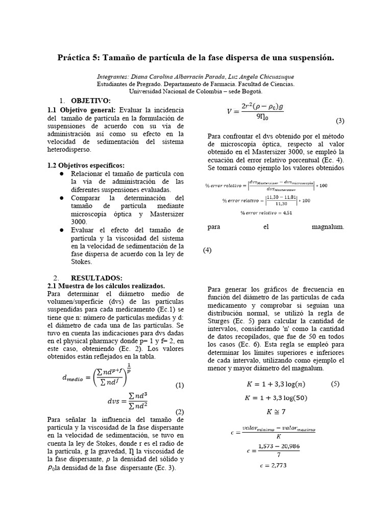 Práctica 5 - Tamaño de Partícula de La Fase Dispersa | PDF | Suspensión ...