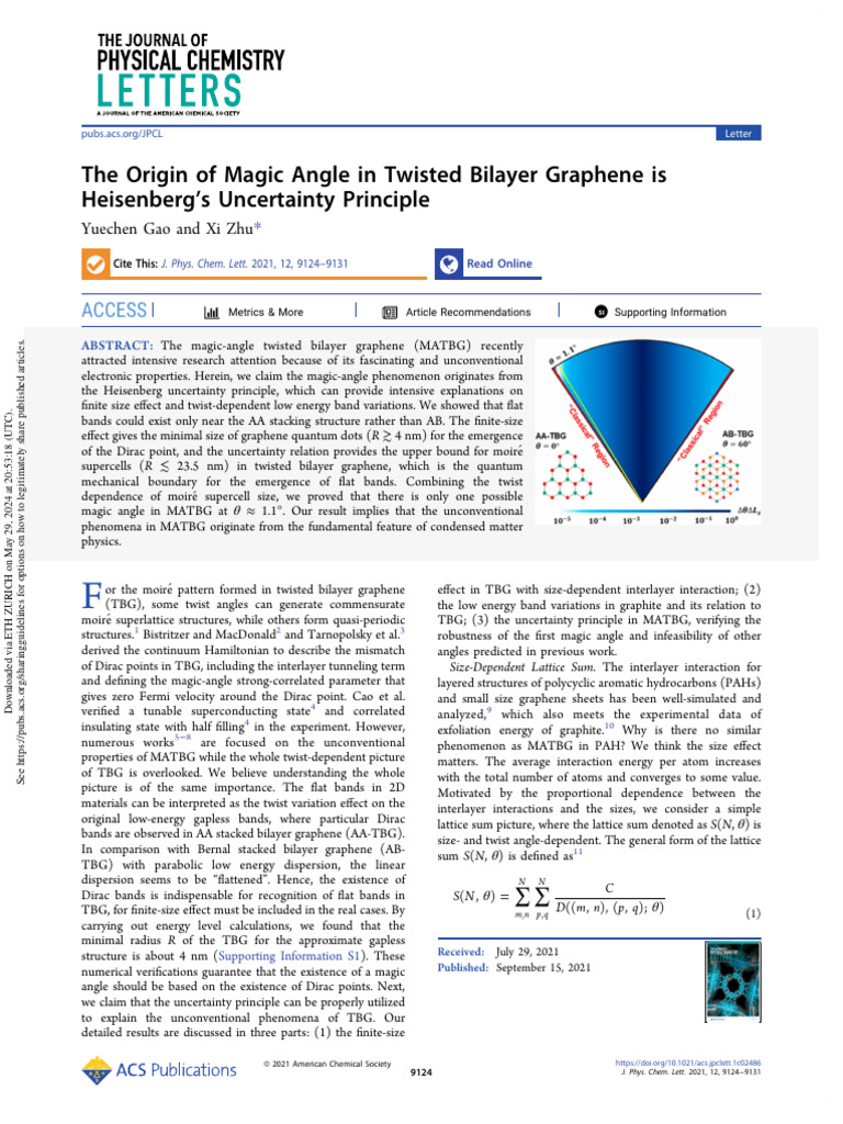 Gao Zhu 2021 The Origin of Magic Angle in Twisted Bilayer Graphene Is Heisenberg S Uncertainty ...