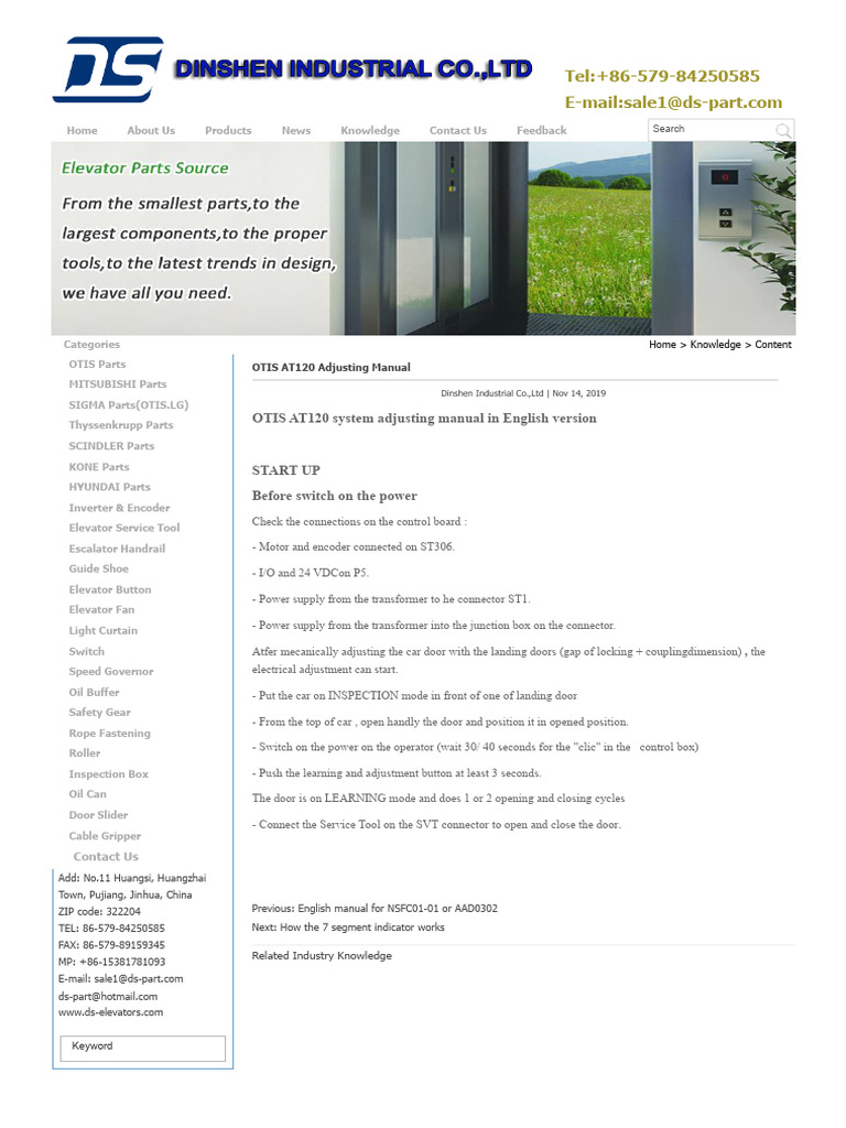 OTIS AT120 Adjusting Manual Guide | PDF | Elevator | Manufactured Goods