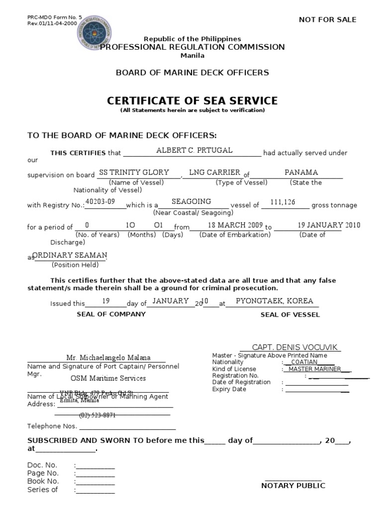 Certificate of Sea Service Form | PDF | Business | Technology & Engineering