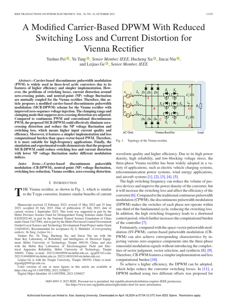 4-A Modified Carrier-Based DPWM With Reduced Switching Loss and Current Distortion For Vienna ...
