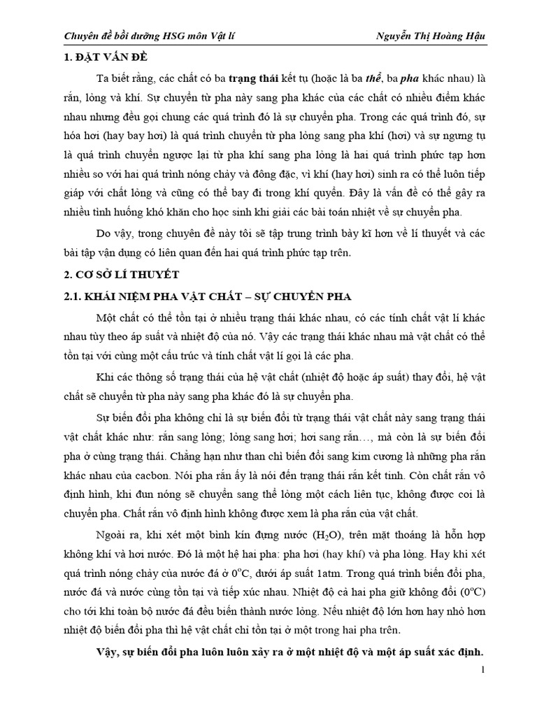 CHUYÊN ĐỀ BD HSG VỀ SỰ CHUYỂN PHA | PDF