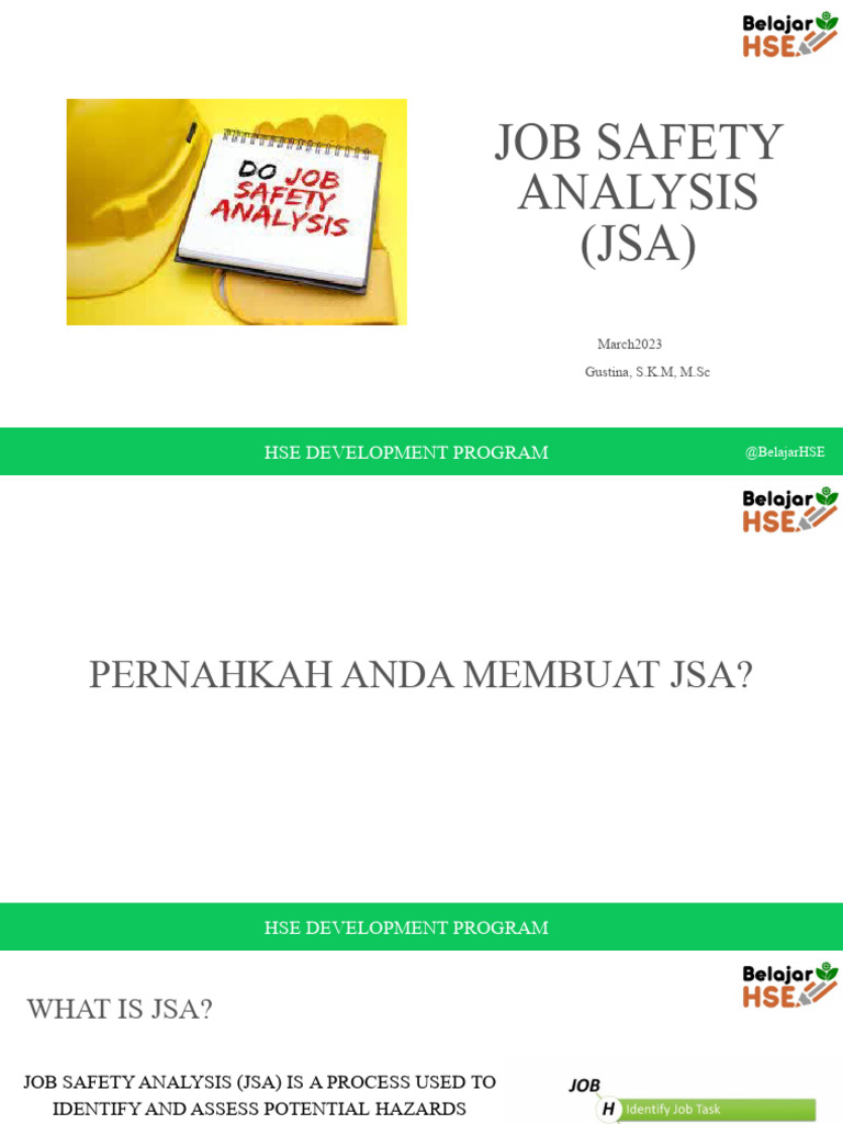 Job Safety Analysis (JSA) : Hse Development Program | PDF
