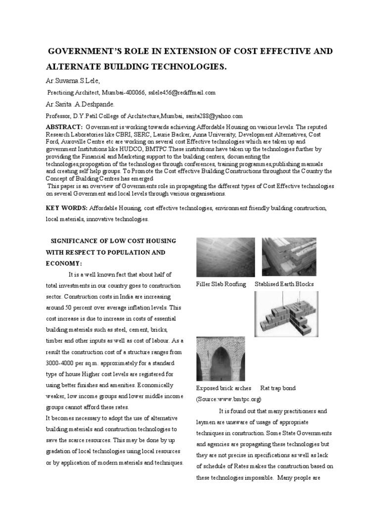 Low Cost and Alternate Technologies For Construction. | PDF | Building ...