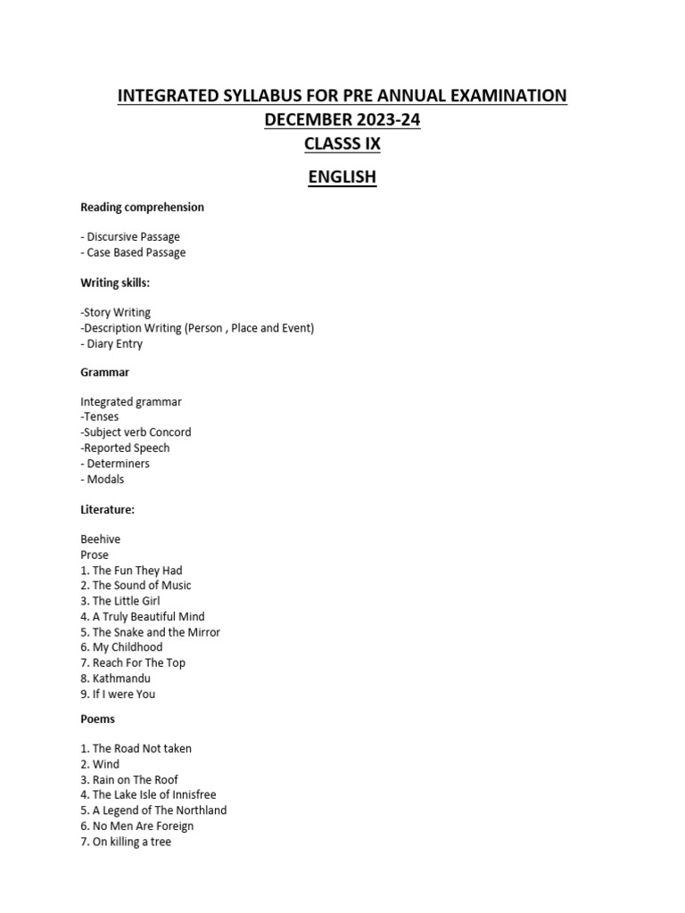 Integrated Syllabus For Pre Annual Examination 2023-24 Class Ix | Download Free PDF | Computer ...