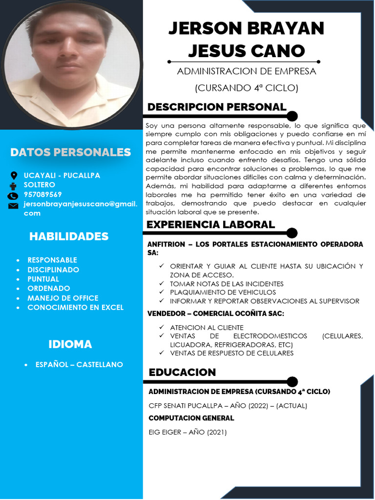 Jerson Brayan Jesus Cano (Cv - PORT Y OCOÑ. 2024) | PDF