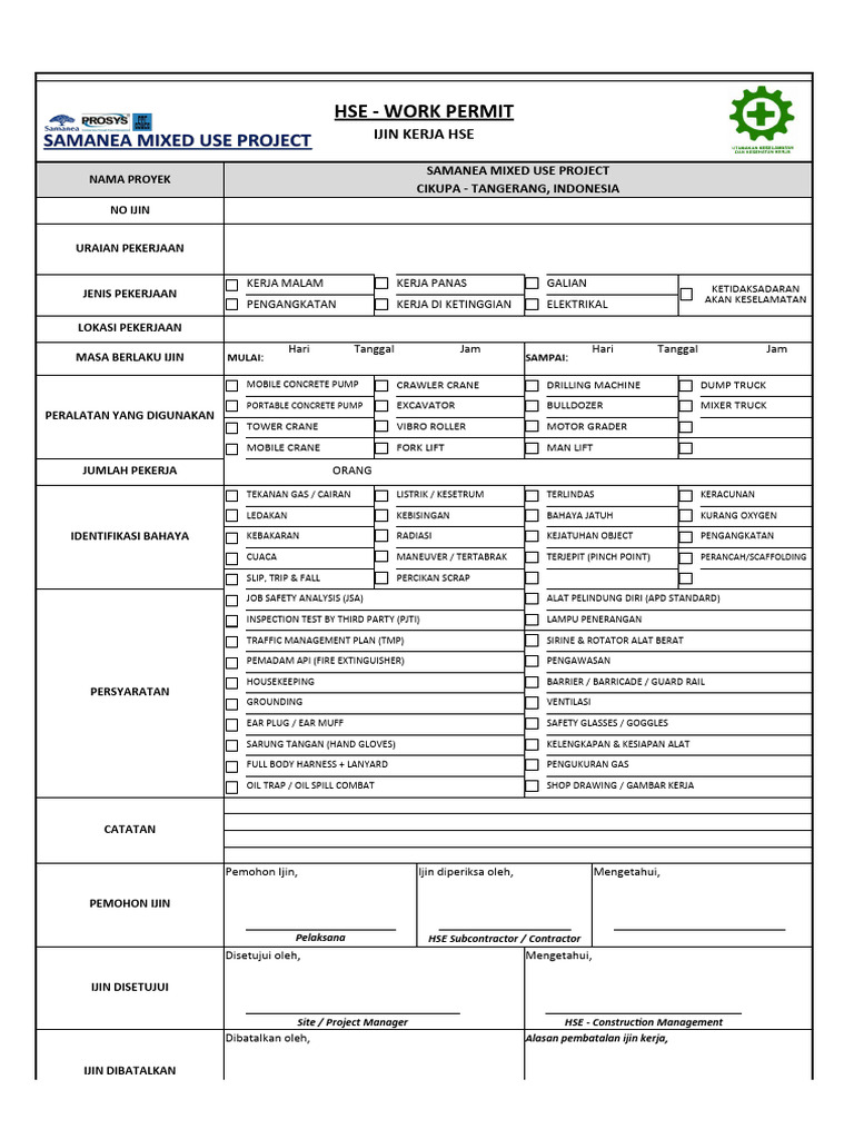 Izin Kerja HSE untuk Proyek Samanera | PDF