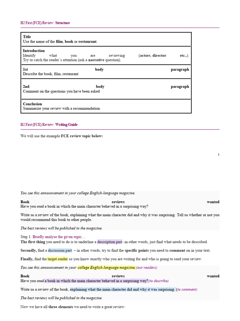 B2 Review Writing Structure Guide | PDF | Essays | Question