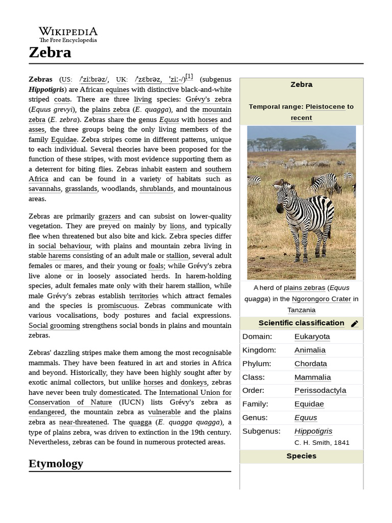 Zebra | Download Free PDF | Zebra | Equus (Genus)