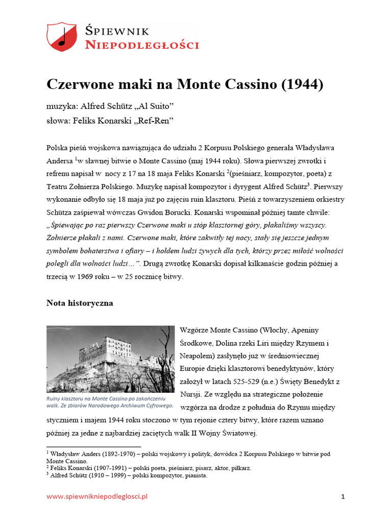 Czerwone Maki Na Monte Cassino Streszczenie Utworu | PDF