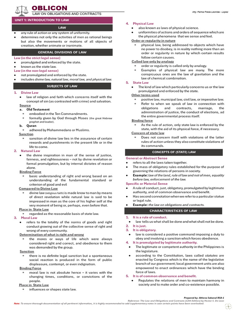 Prelims Oblicon-1 114520 | PDF | Law Of Obligations | Legal Liability