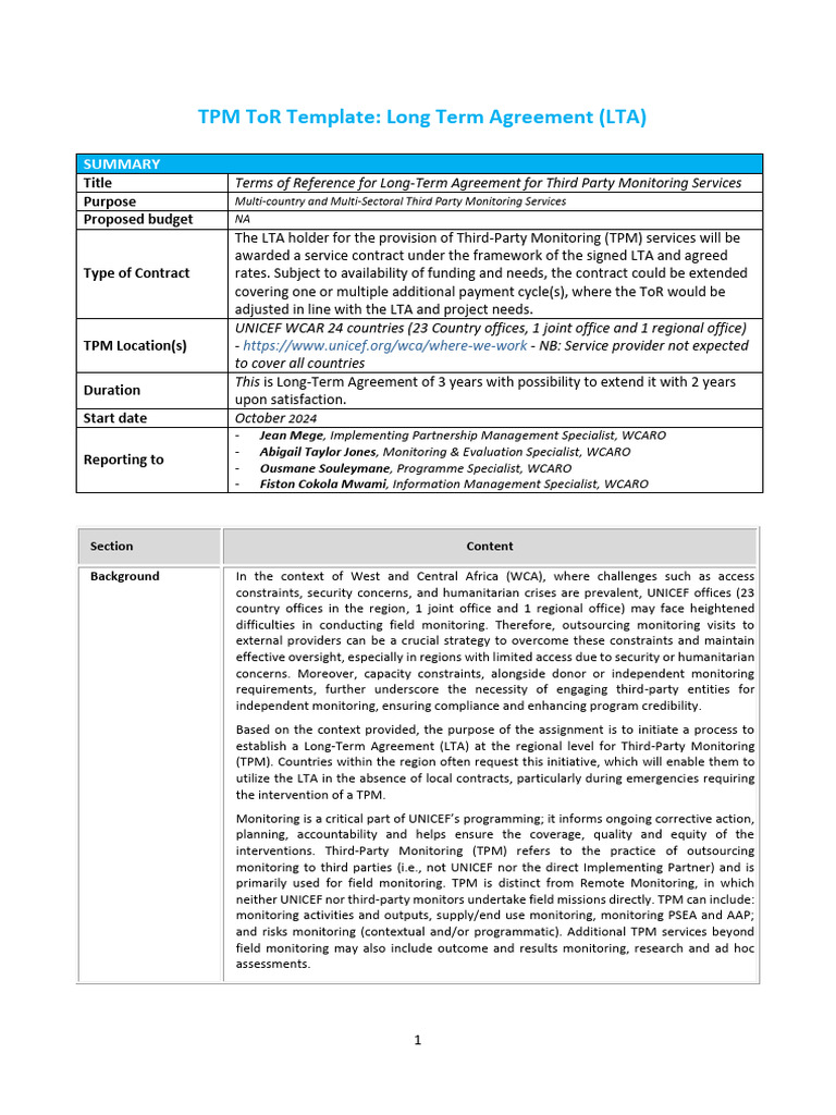 Third Party Monitoring LTA Template | PDF | Methodology | Qualitative ...