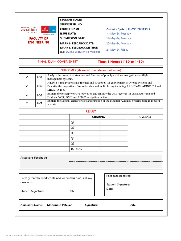Avionics System II Final Exam Guide | PDF | Avionics | Electronics