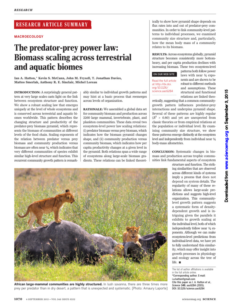The Predator-Prey Power Law LECTURA | PDF | Biomass (Ecology) | Food Web