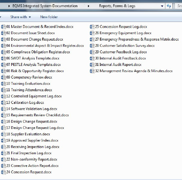 EQMS Forms List | PDF