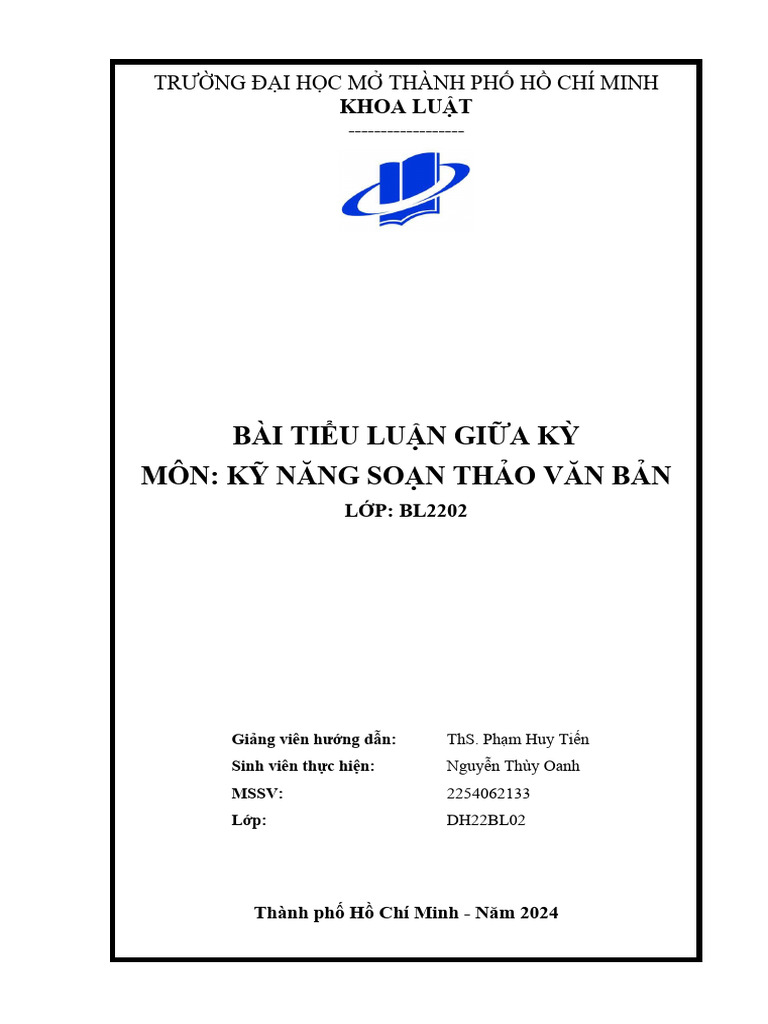 TIỂU LUẬN GIỮA KỲ KNSTVB | PDF
