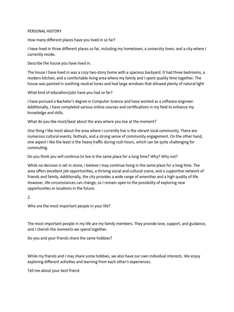 PERSONAL HISTORY | PDF | Hobbies | Fashion