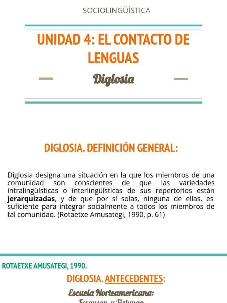 Unidad 4 - El Contacto de Lenguas. Diglosia | PDF | Educación en artes ...