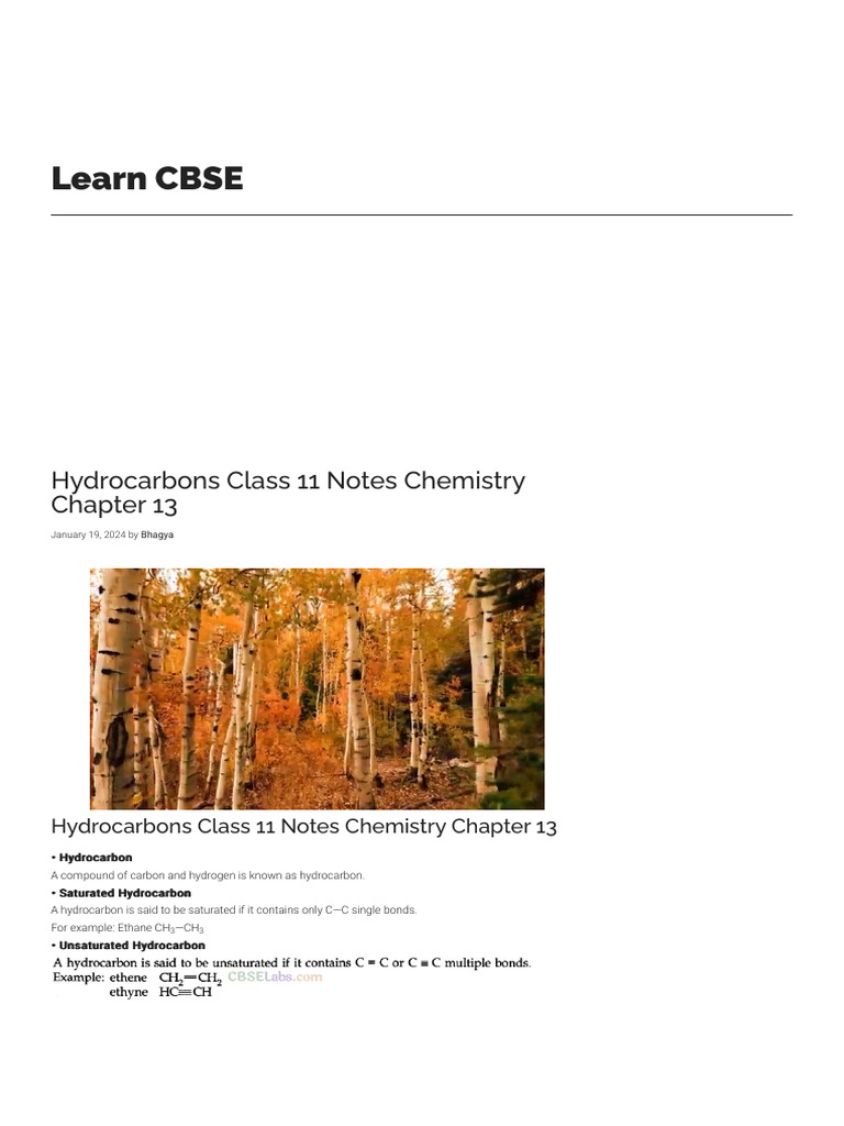 Hydrocarbons Class 11 Notes Chemistry Chapter 13 - Learn CBSE | PDF ...