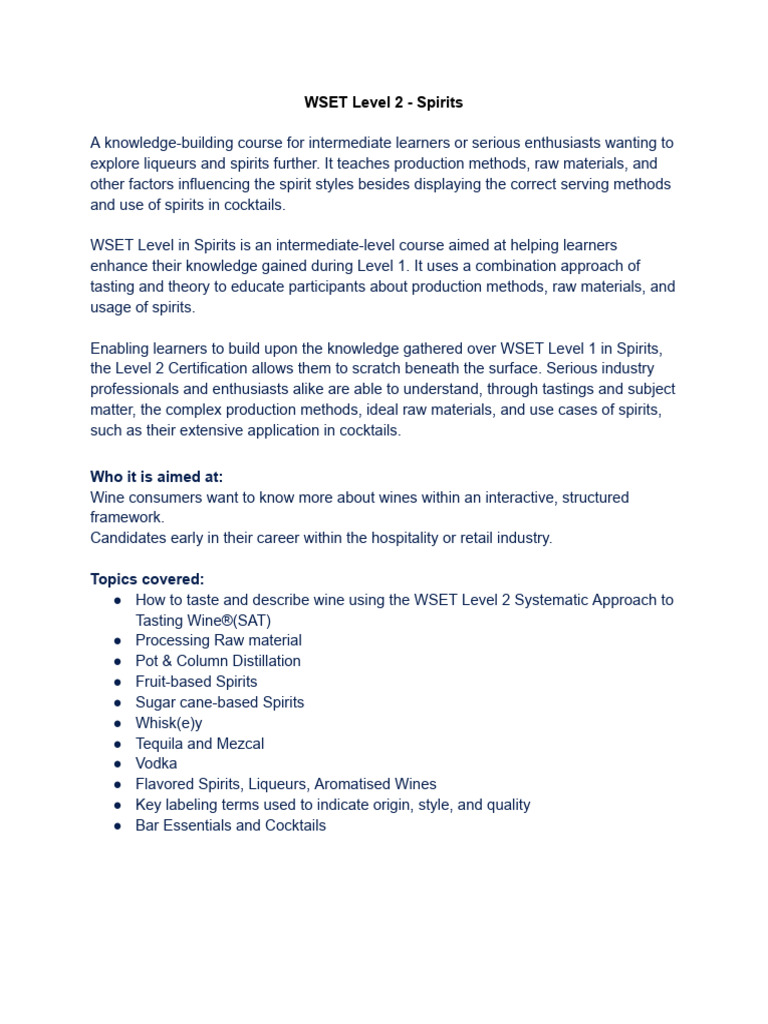 WSET Level 2 - Spirits | PDF