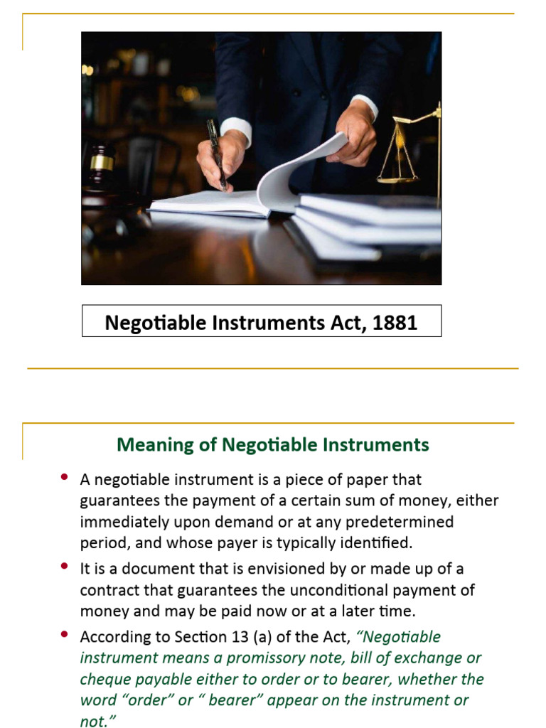 Negotiable Instruments Act | PDF | Negotiable Instrument | Cheque