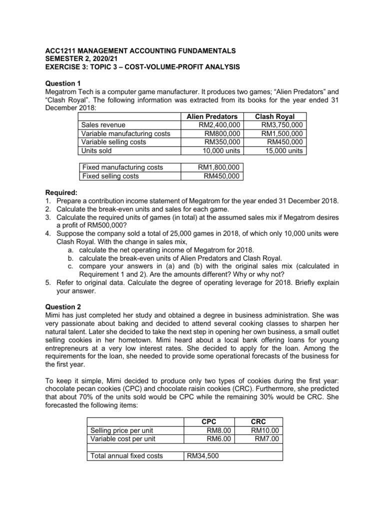 Maf CVP Multiple Products Exercise 3 - Topic 3 | PDF | Subscription ...