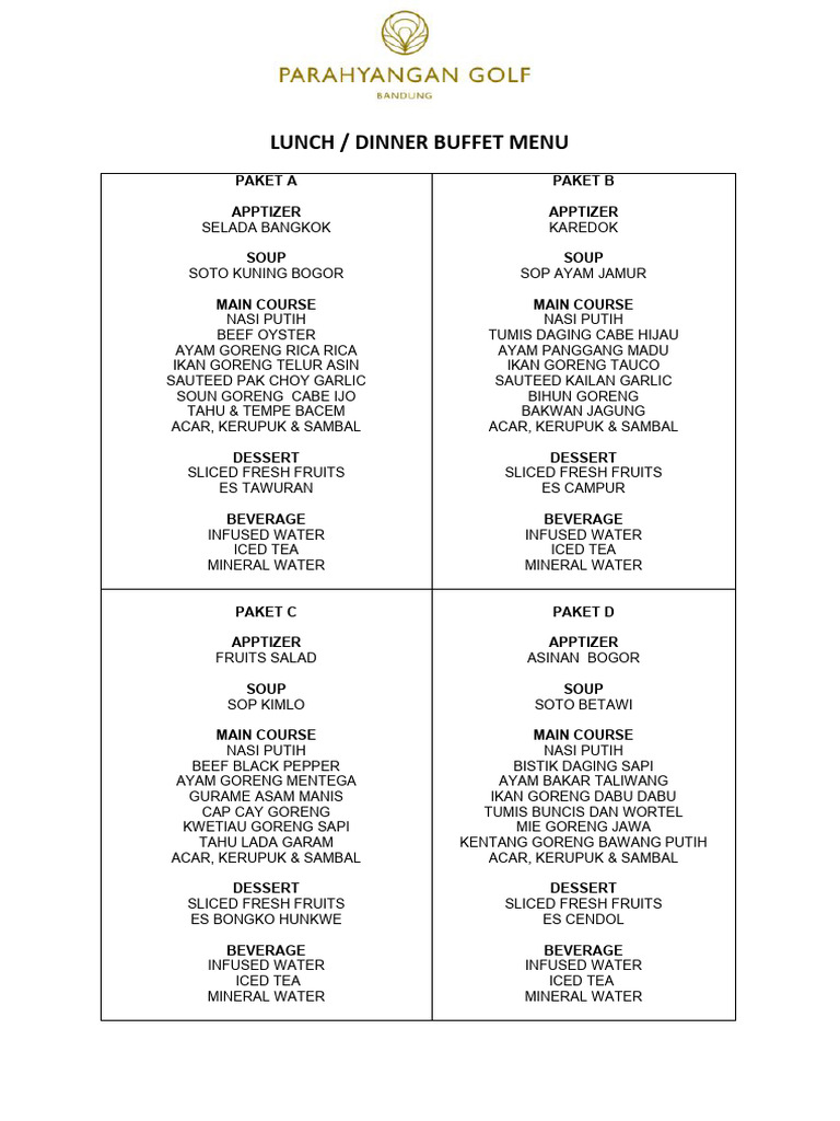 Menu Buffet Meeting Package | PDF | Cuisine | Foods