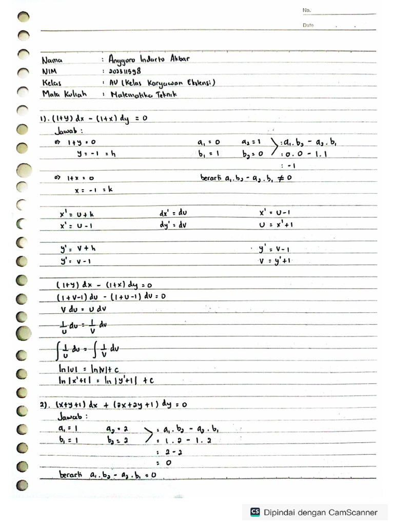Tugas 3 Matematika Teknik Anggoro Indarto A (202311598) | PDF