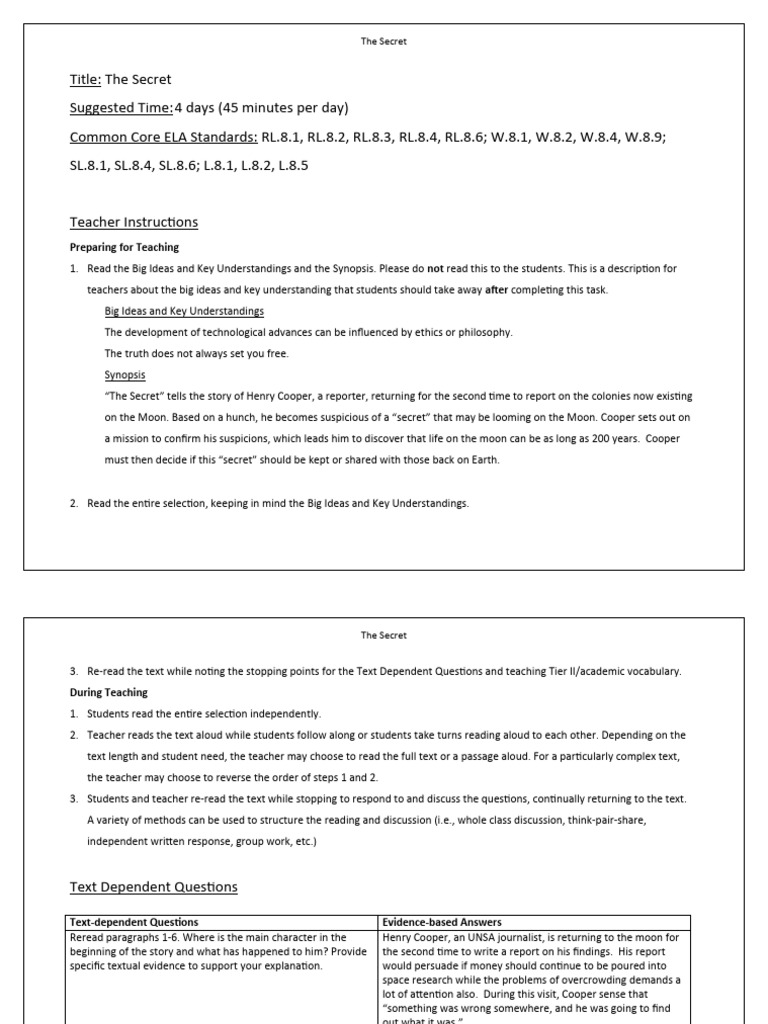 The Secret. Lesson - Story | PDF | Renewable Energy | Energy Development