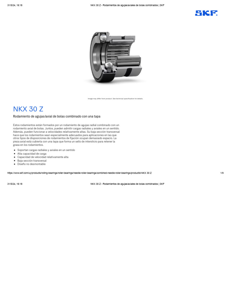 NKX 30 Z - Rodamientos de Agujas - Axiales de Bolas Combinados - SKF | PDF | Red mundial ...
