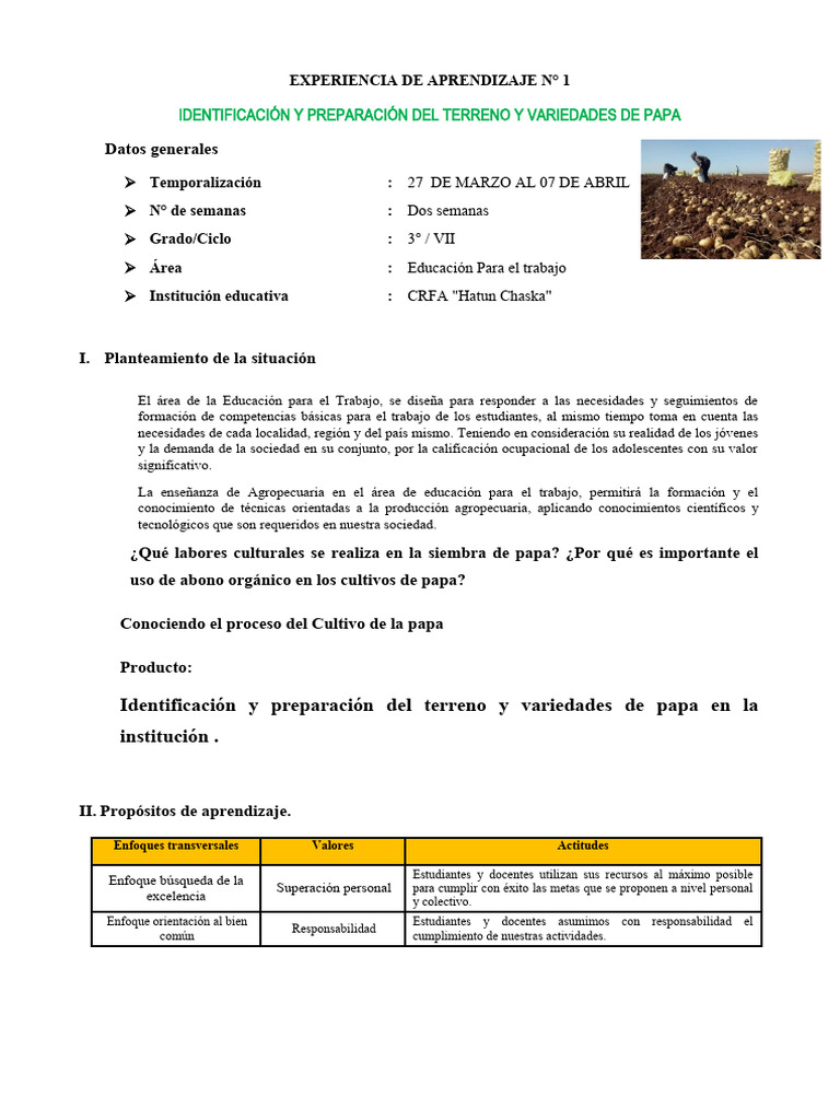 EXPERIENCIA DE APRENDIZAJE N°01 Tercero GRADO EPT | PDF | Evaluación | Enseñando