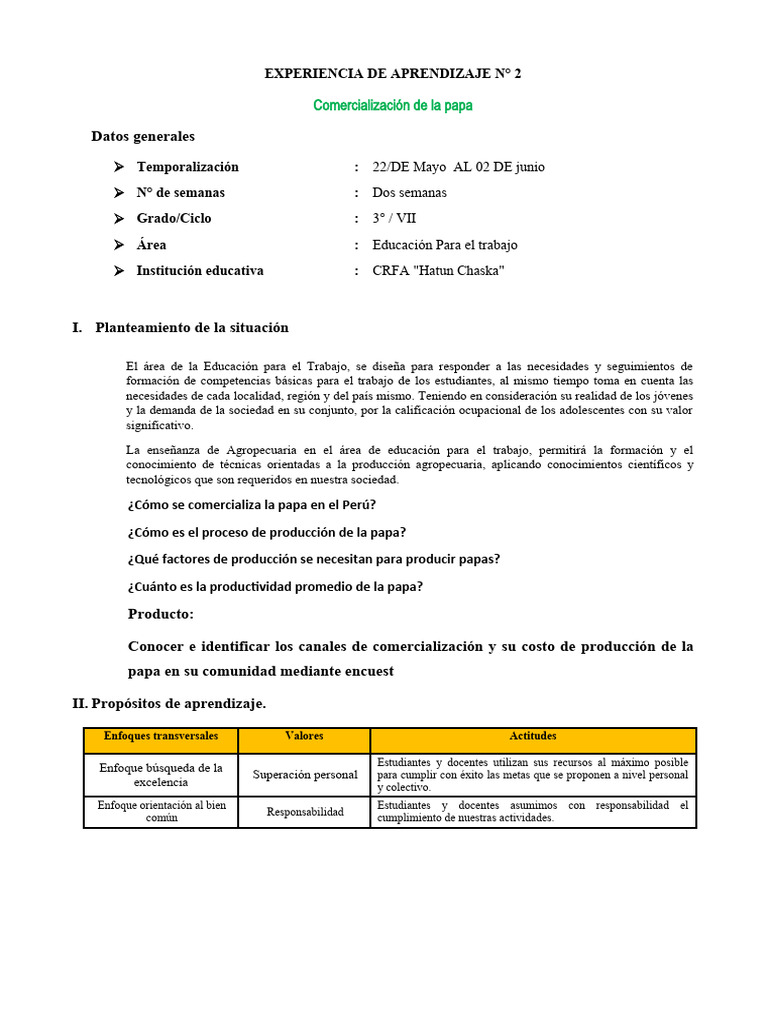 EXPERIENCIA DE APRENDIZAJE N°03 Tercero GRADO EPT | PDF | Enseñando | Evaluación
