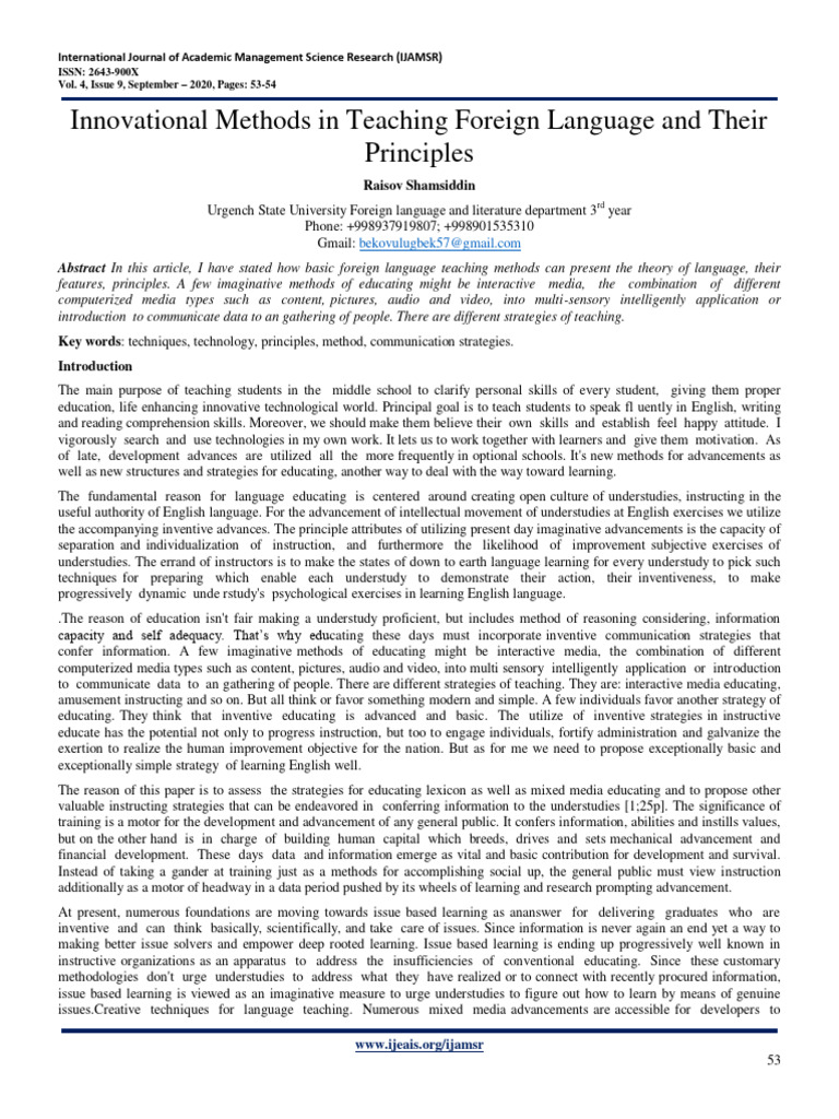 Innovational Methods in Teaching Foreign Language and Their Principles - Raisov Shamsiddin | PDF ...