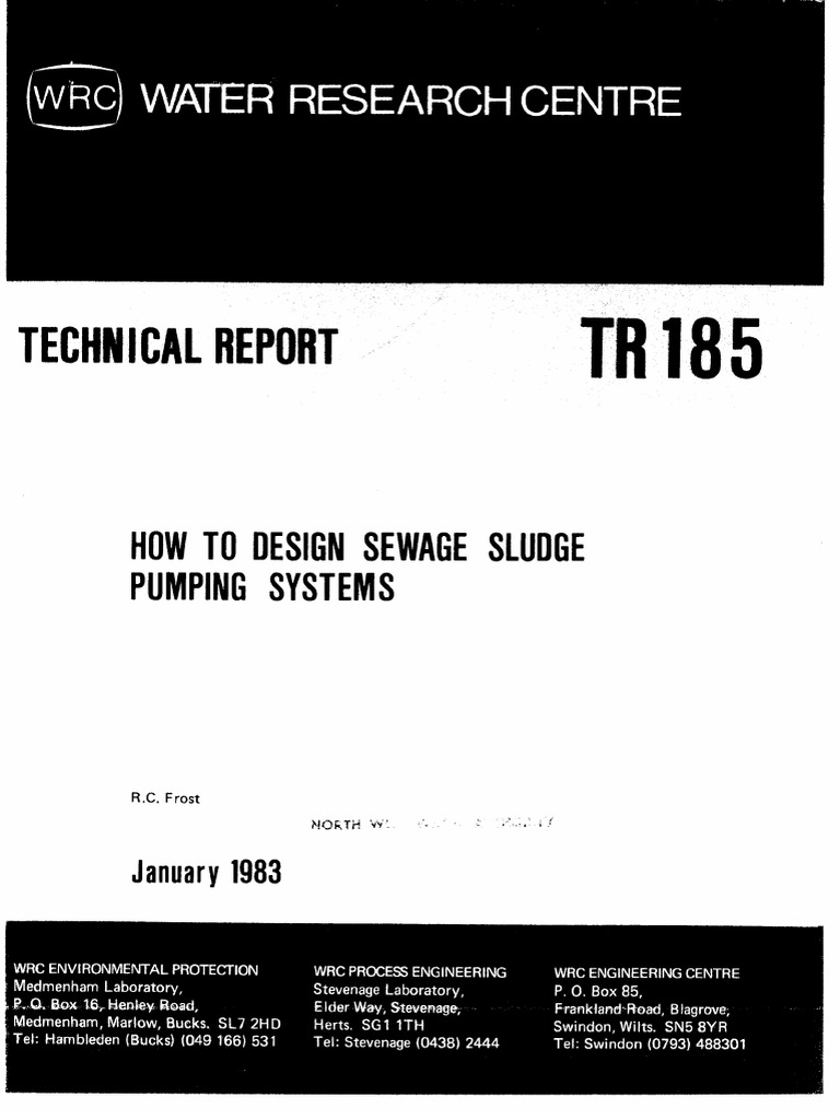 1.00 Water Research Centre - Sludge Pumping System Design TR185 | PDF