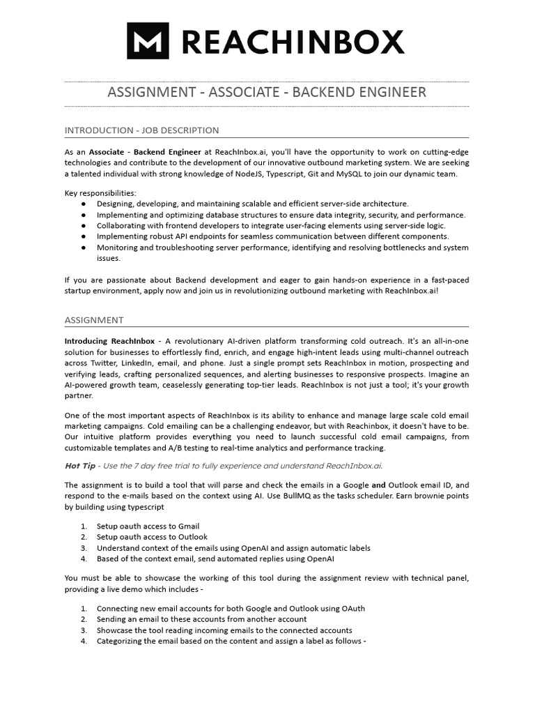 Assignment - Associate - Backend Engineer | PDF | Microsoft Outlook | Marketing Communications