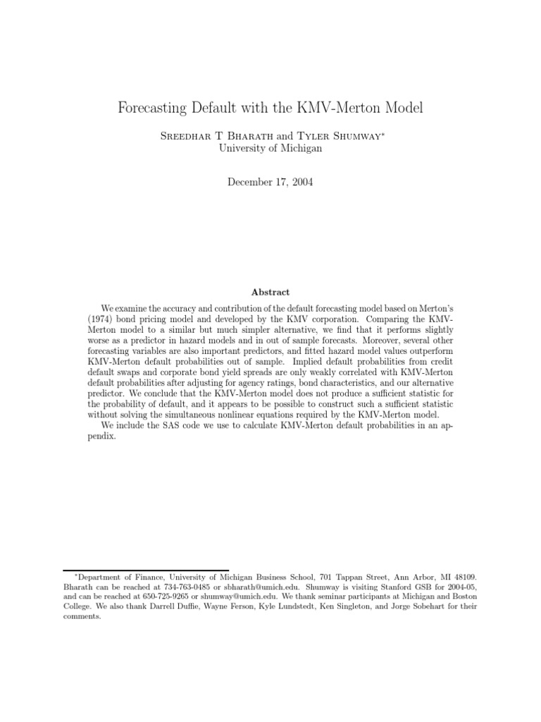 KMV Merton Model | PDF | Credit Default Swap | Black–Scholes Model
