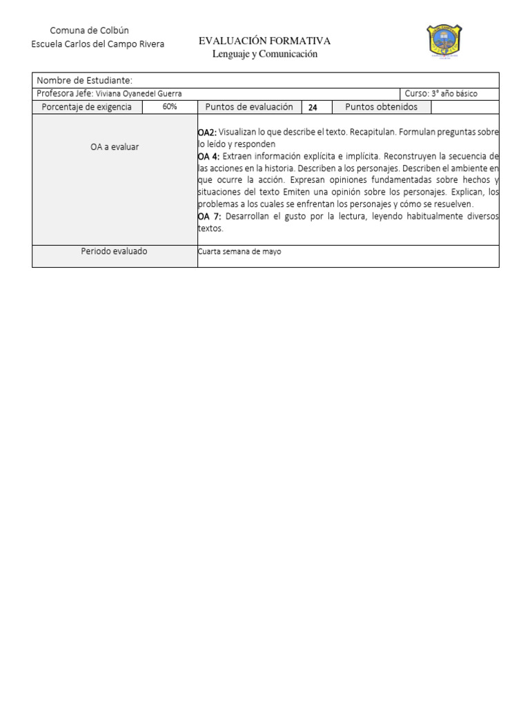 Evaluación Formativa Comp. Textos | PDF | Narración | Evaluación