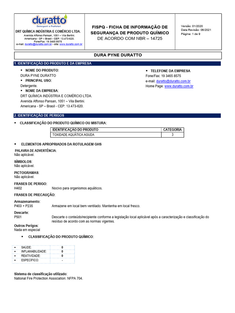 Fispq - Ficha de Informação de Segurança de Produto Químico de Acordo ...