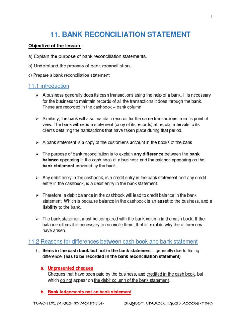 Bank Reconciliation Statement Guide | PDF | Debits And Credits | Cheque