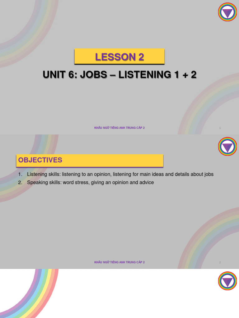Lesson 2 - UNIT 6 JOBS - LISTENING 1,2 | PDF | Stress (Linguistics ...