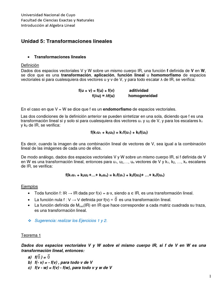 Transformaciones Lineales | PDF | Mapa lineal | Espacio vectorial