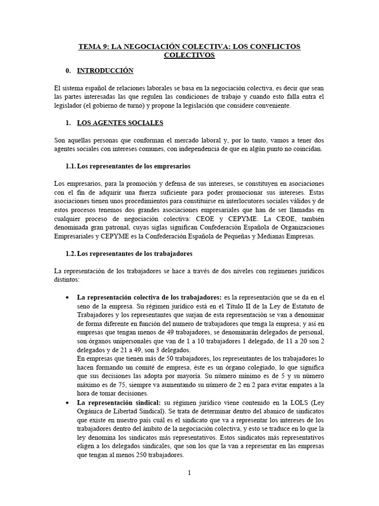 TEMA 9 LA NEGOCIACIÓN COLECTIVA. LOS CONFLICTOS COLECTIVOS | PDF | Derecho laboral | Sindicato