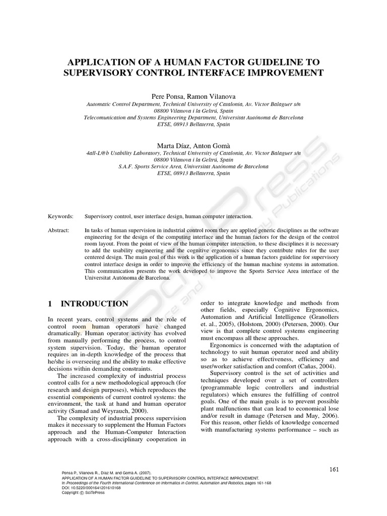Application of a Human Factor Guideline to Supervisory Control Interface Improvement | PDF ...