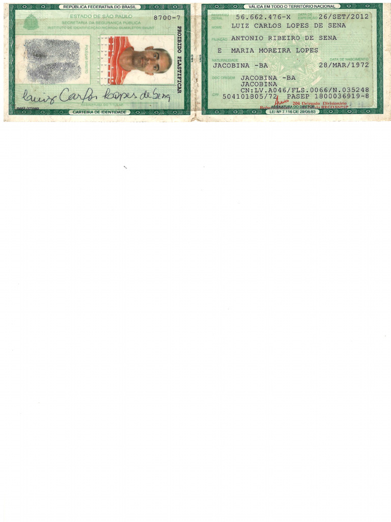 02 - RG - CPF Luiz Carlos Lopes de Sena | PDF