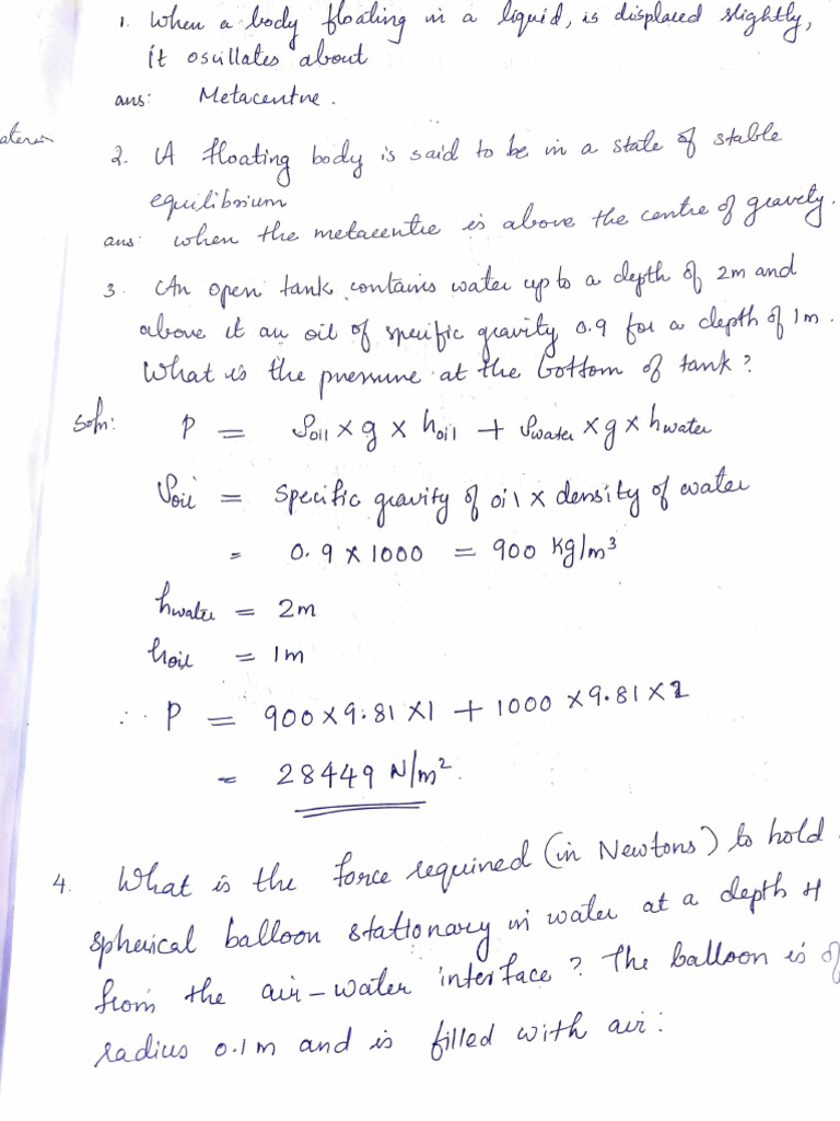 Buoyant Force Calculations in Tanks | PDF