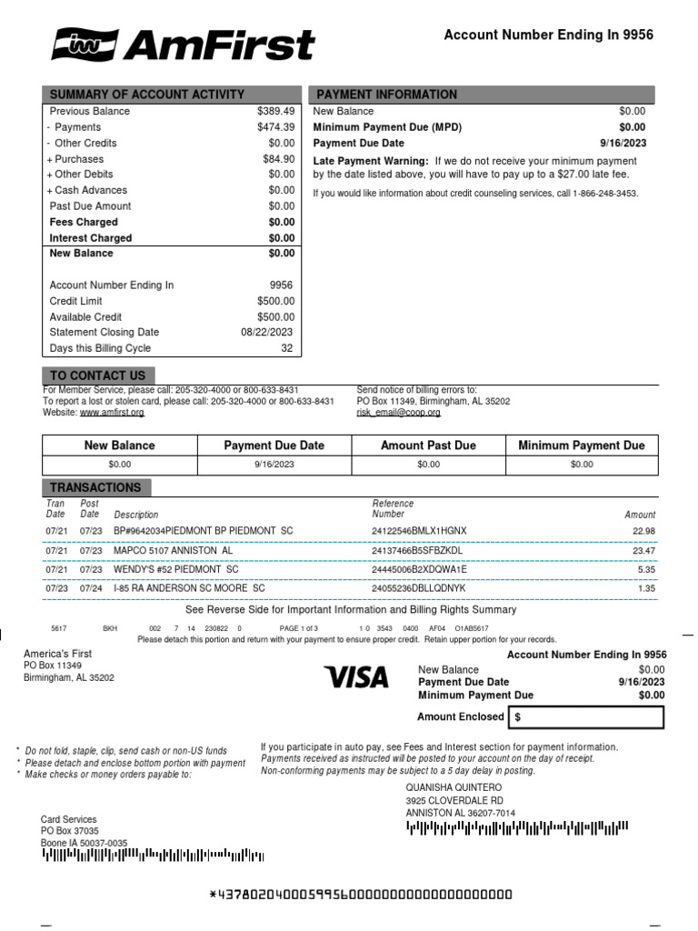 Summary of Account Activity Payment Information: Account Number Ending ...