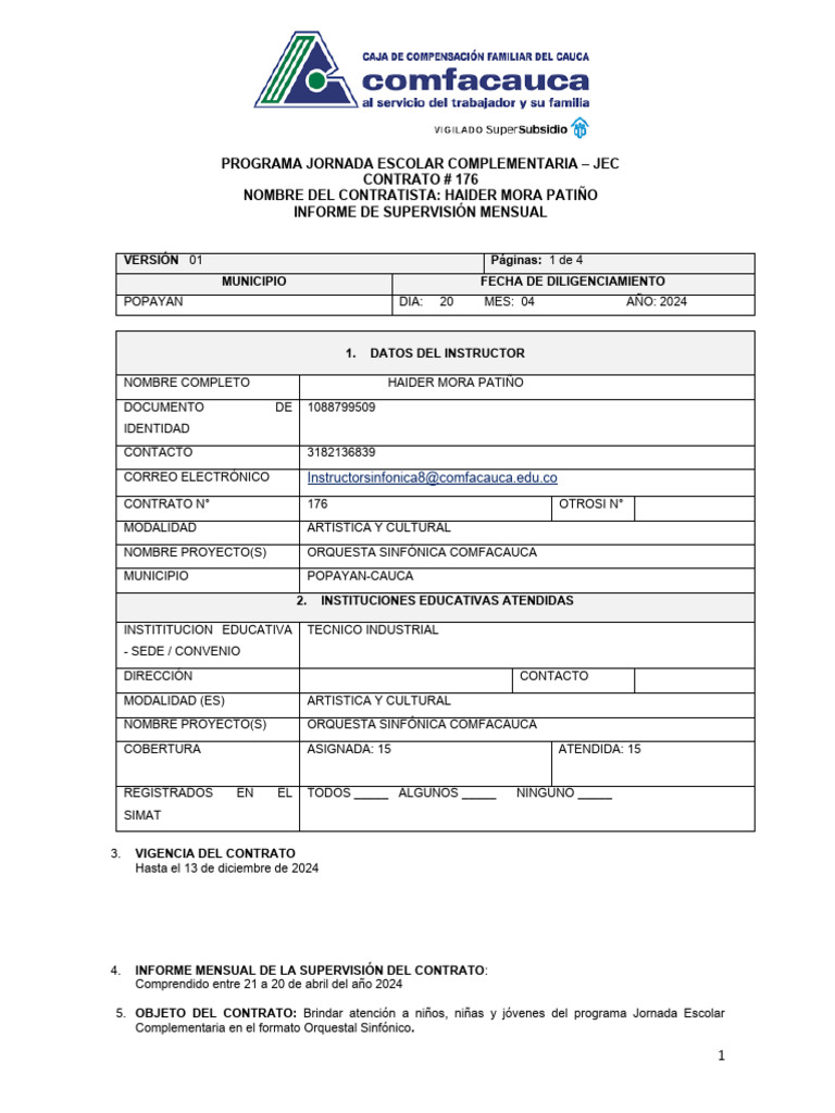 Formato Informe Contrato OPS (Haider) | PDF